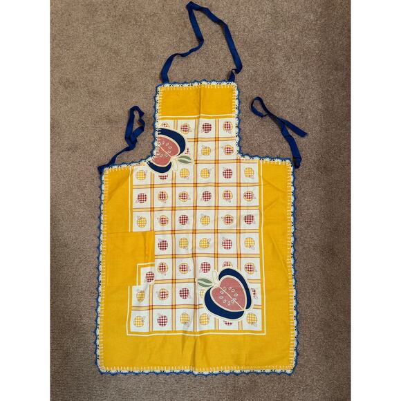 Unknown | Kitchen | Apron Blue Red Yellow Apple Design Stitched Border ...